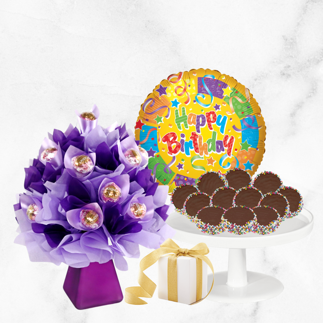 Birthday Celebration Package - Lavender Lindor Bouquet & Chocolate ...